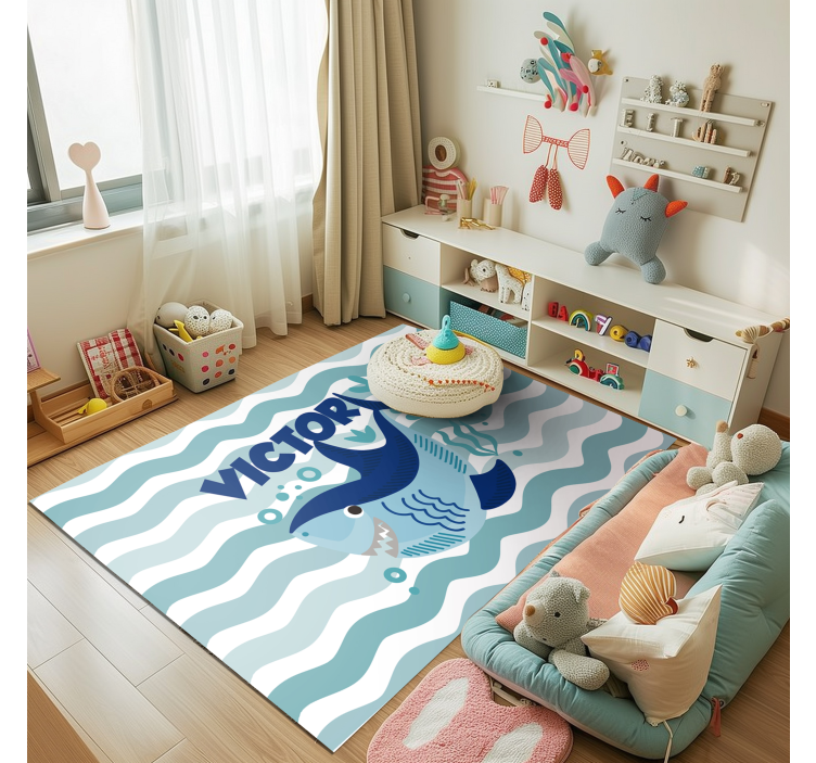 Baby Shark with name personalised vinyl rug - TenStickers