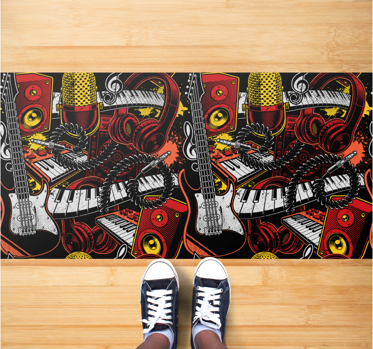 Cartoon musical instruments pattern rectangular jute rug - TenStickers