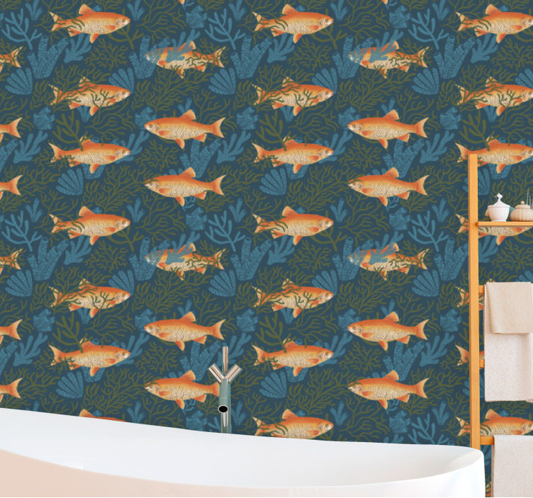 Realistic blue and orange motif fish wallpaper