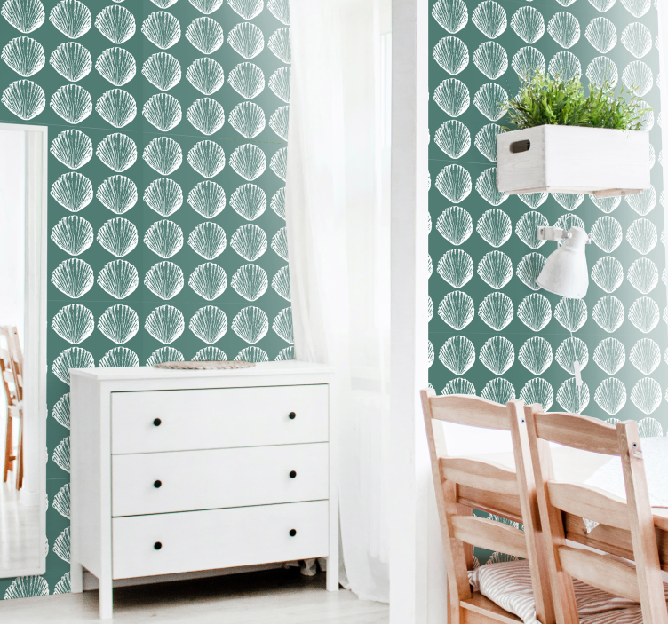 Retro Seashell Pattern Seashell wallpaper - TenStickers
